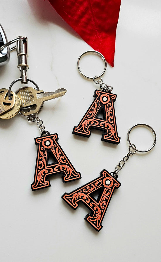 3D Print Tooled Leather Look Initial Keychain Made in America | Baha ...